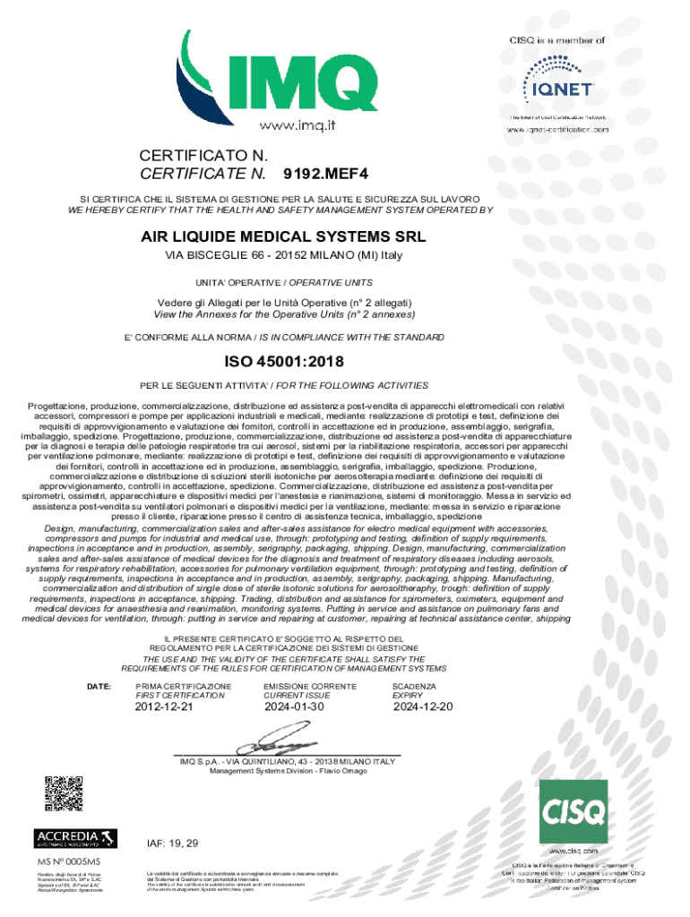 Fillable Online SI CERTIFICA CHE IL SISTEMA DI GESTIONE PER LA SALUTE E ...