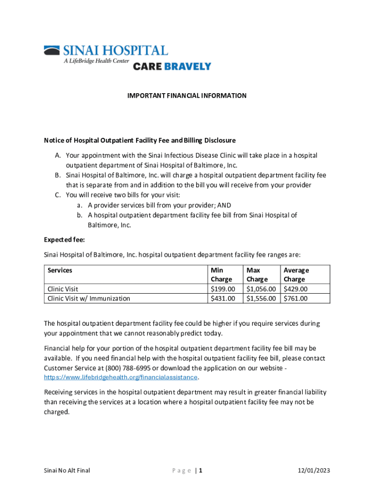 Fillable Online Notice of Hospital Outpatient Facility Fee and Billing ...