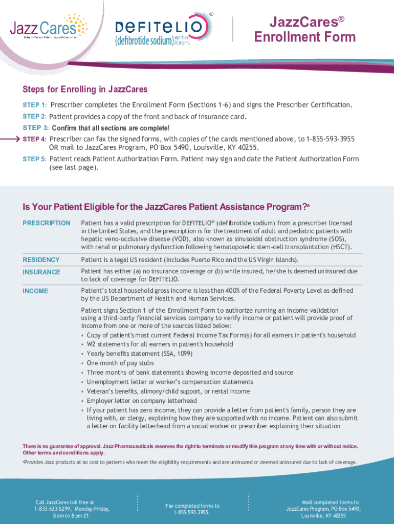 Fillable Online Combined Defitelio Patient Enrollment Form, PAP ...