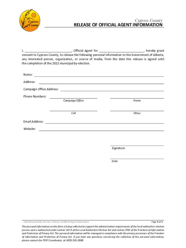 Fillable Online RELEASE OF OFFICIAL AGENT INFORMATION Fax Email Print ...