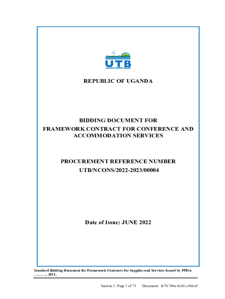 Fillable Online Standard Bidding Document for Framework Contracts for ...
