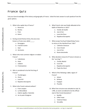 Fillable Online French History and Geography Quiz Fax Email Print ...