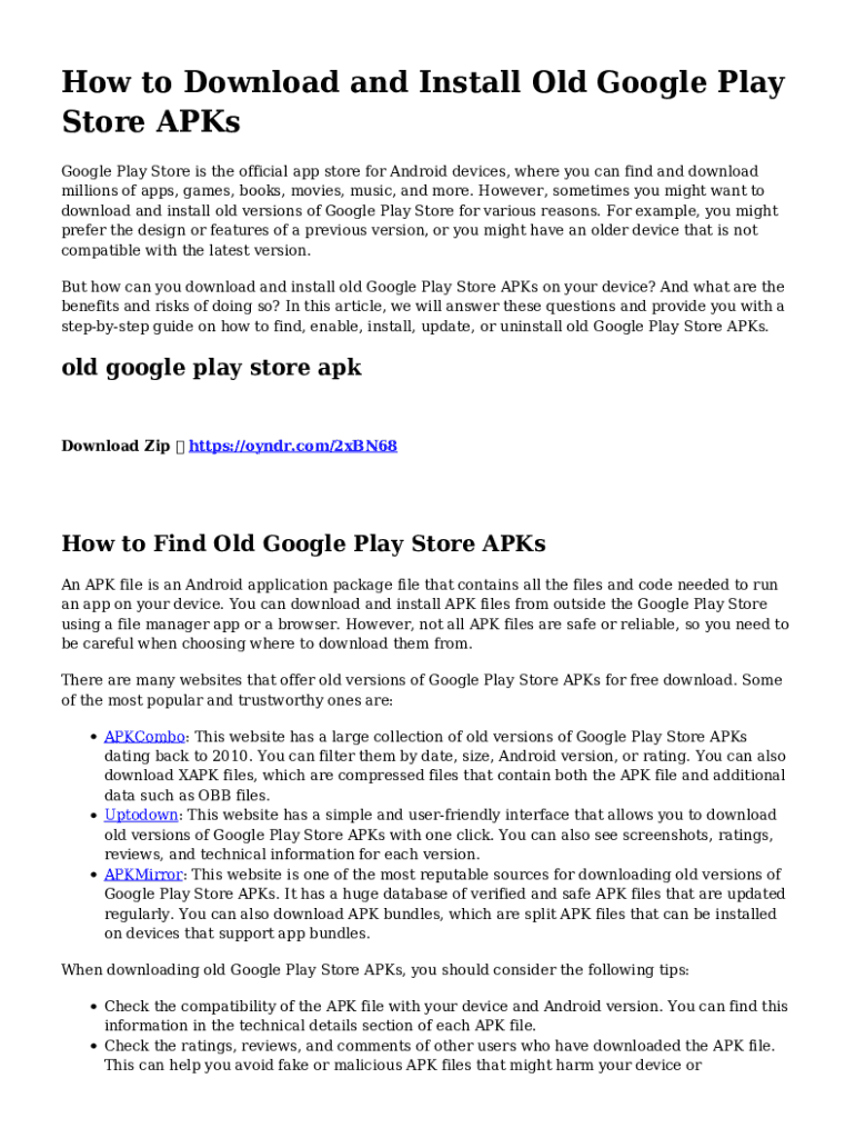 Fillable Online Old Google Play Store Apk Fax Email Print - pdfFiller