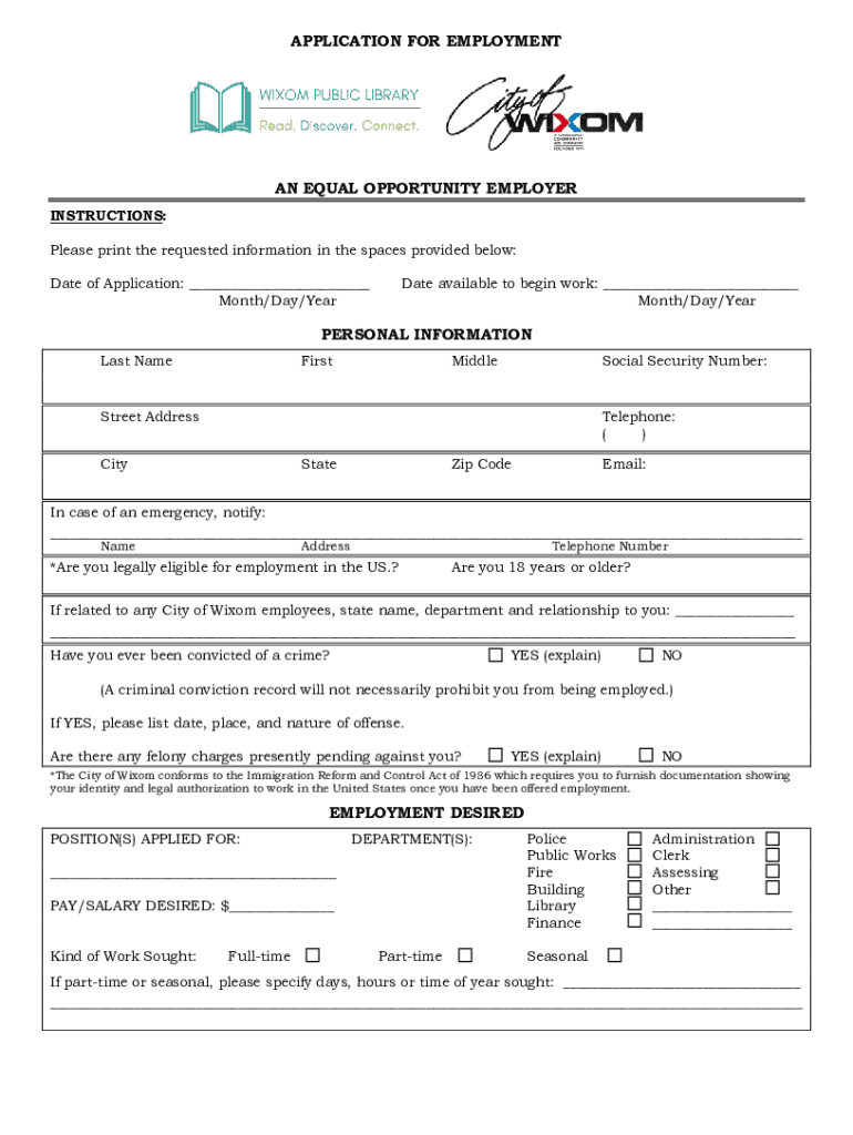 Fillable Online Jones Bros - Application for Employment Fax Email Print - pdfFiller