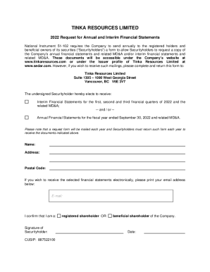 Fillable Online 2022 Request for Annual and Interim Financial Statements Fax Email Print - pdfFiller