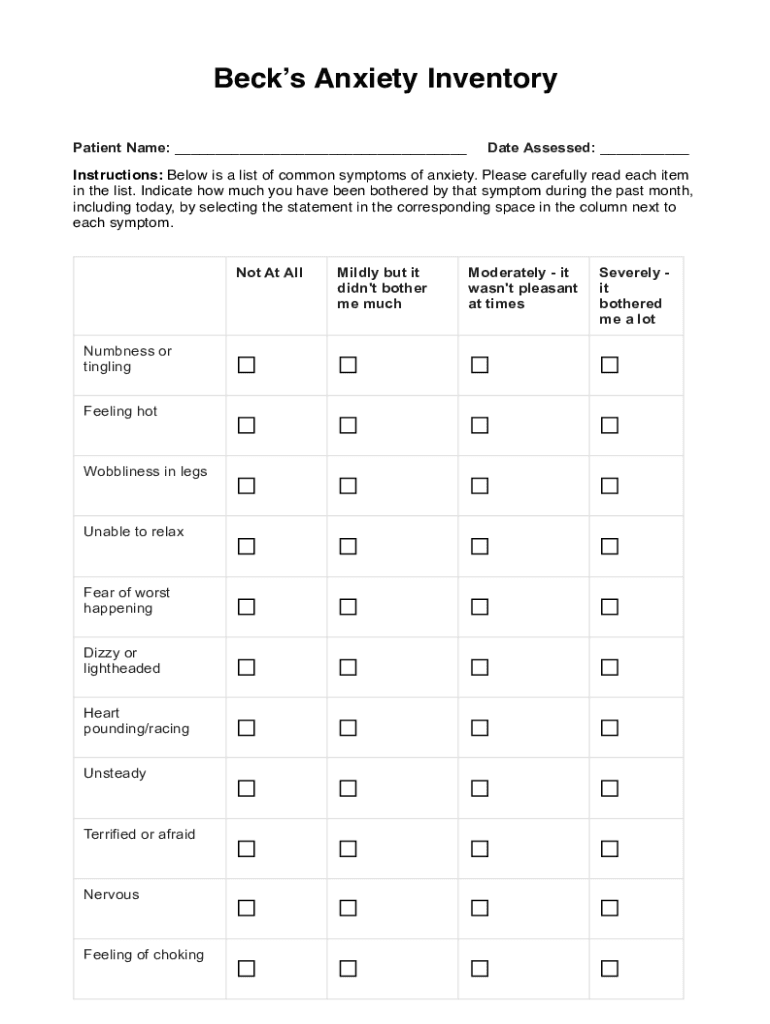 Fillable Online Beck's Anxiety Inventory PDF. Use Beck's Anxiety Inventory to gauge the severity ...