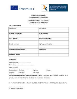 Fillable Online PROGRAM ERASMUS+ STUDENT APPLICATION FORM ... Fax Email ...