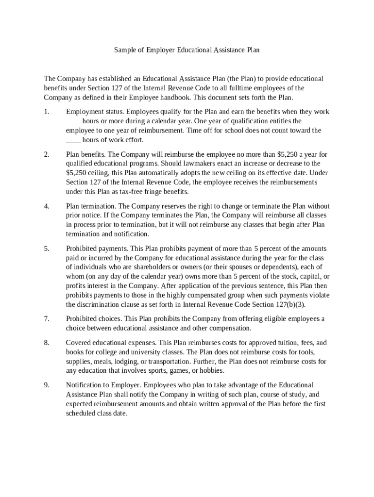 Tax Reduction Letter - Sample Educational Assistance Plan Doc Template ...