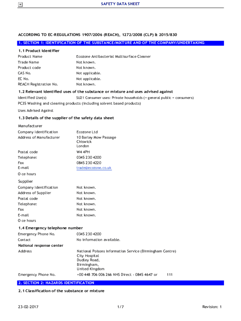 Fillable Online SAFETY DATA SHEET ACCORDING TO EC- ... Fax Email Print ...