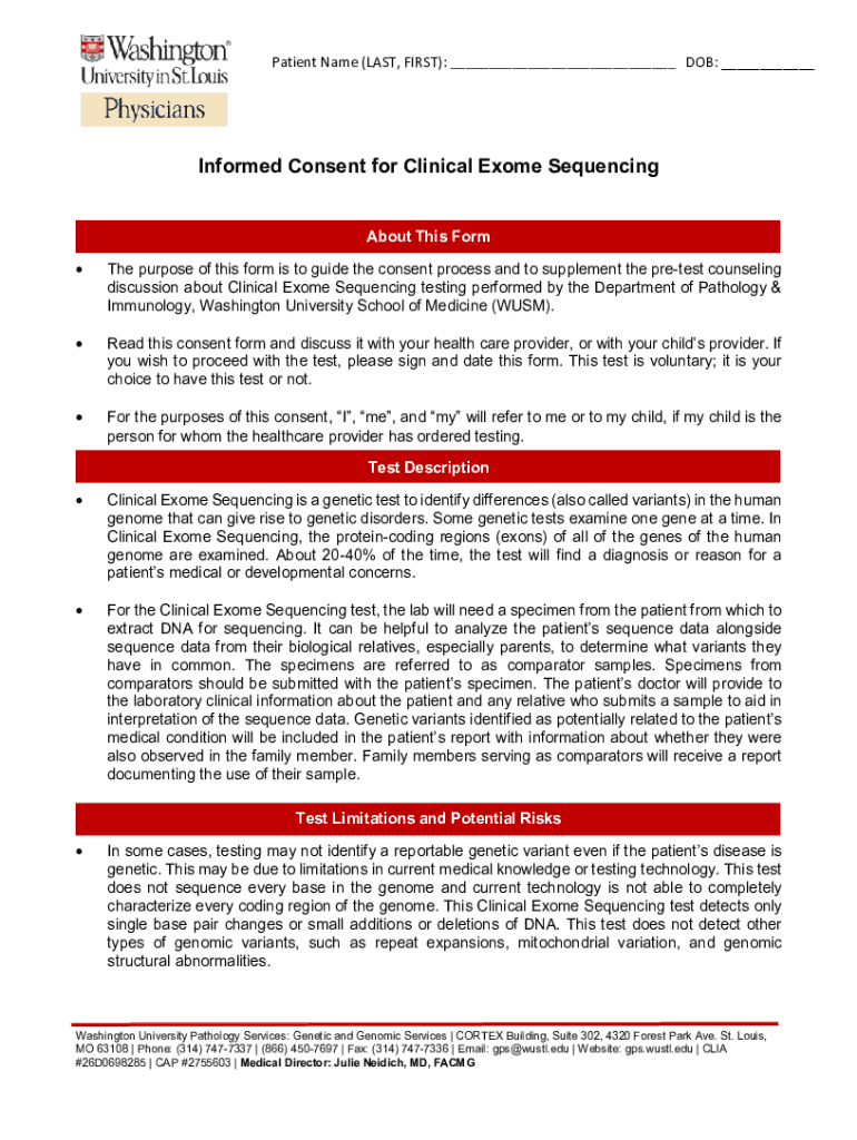 Fillable Online Informed consent for exome sequencing in diagnostics ...