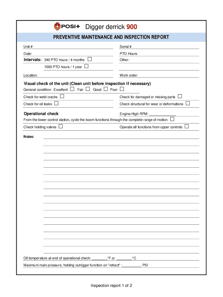 Fillable Online Digger/Derrick Annual Inspection Immediate Repair ...