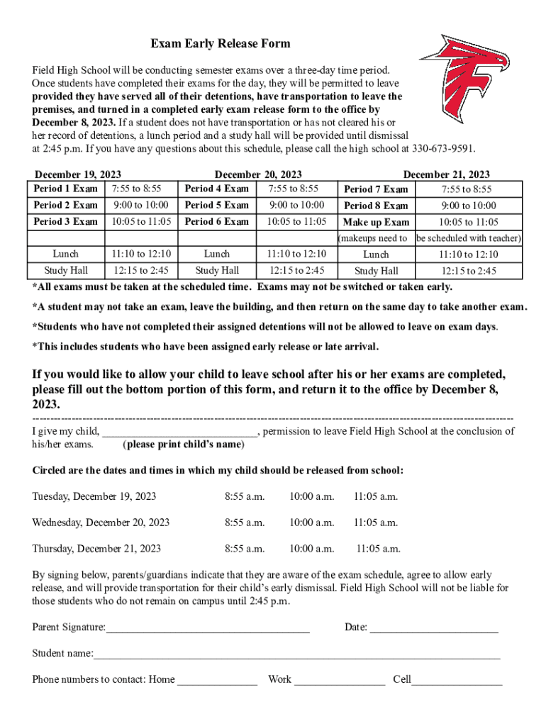 Fillable Online Exam Early Release Form Fax Email Print - pdfFiller