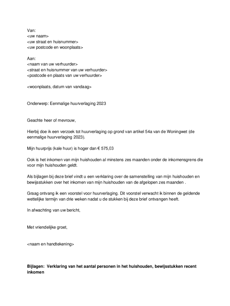 Invulbaar Online Modelbrief verzoek tot huurbevriezing by Woonstichting ...