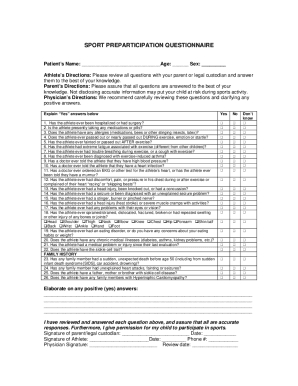Fillable Online Sports Participation Packet Check-off List Fax Email ...