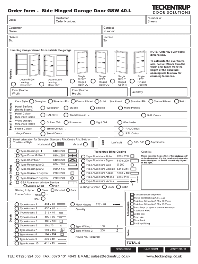 Fillable Online Order Form Side Hinged GSW 40-L August 2021.indd Fax Email Print - pdfFiller