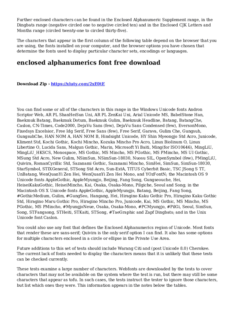 Fillable Online Enclosed Alphanumerics Font Free Download Fax Email ...