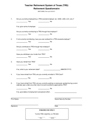 Fillable Online Teacher Retirement System of Texas (TRS) ... Fax Email ...