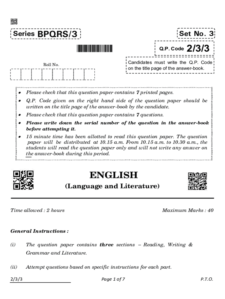 Fillable Online cbse-class-10-english-language-and-literature-bpqrs-3-set ... Fax Email Print ...