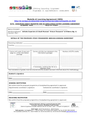 Modello di Learning Agreement (SMS) Doc Template | pdfFiller