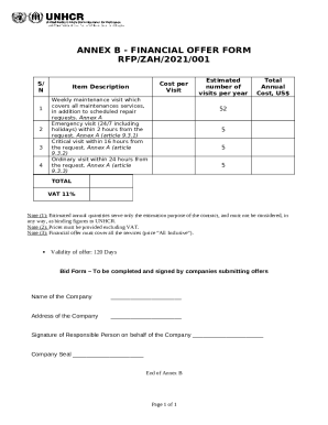 ANNEX B - FINANCIAL OFFER Doc Template | pdfFiller