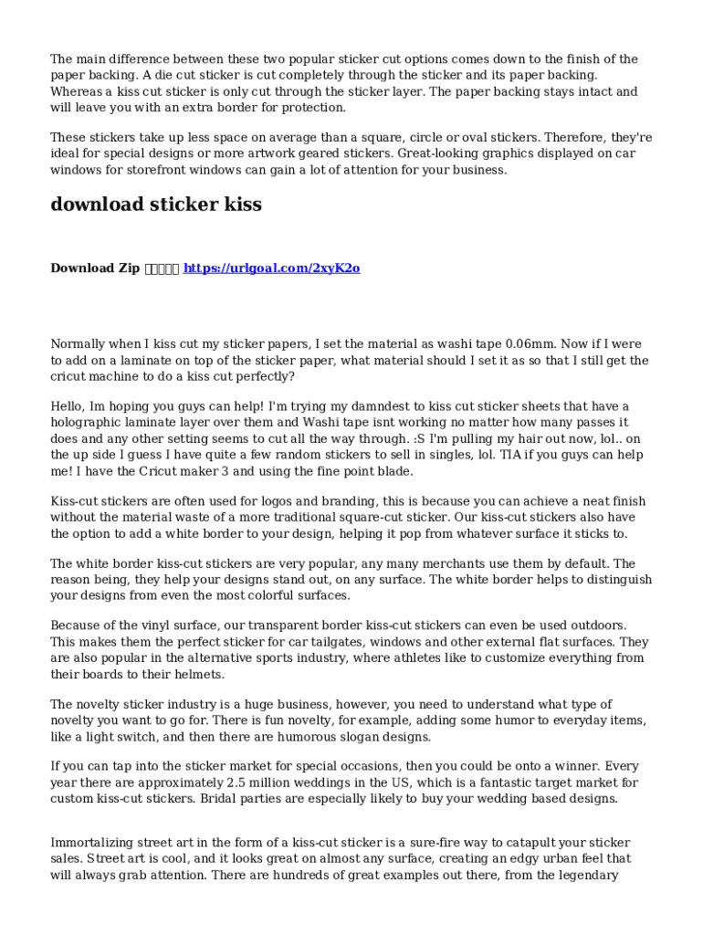 Fillable Online The Difference Between Die Cut & Kiss Cut Stickers Fax Email Print - pdfFiller