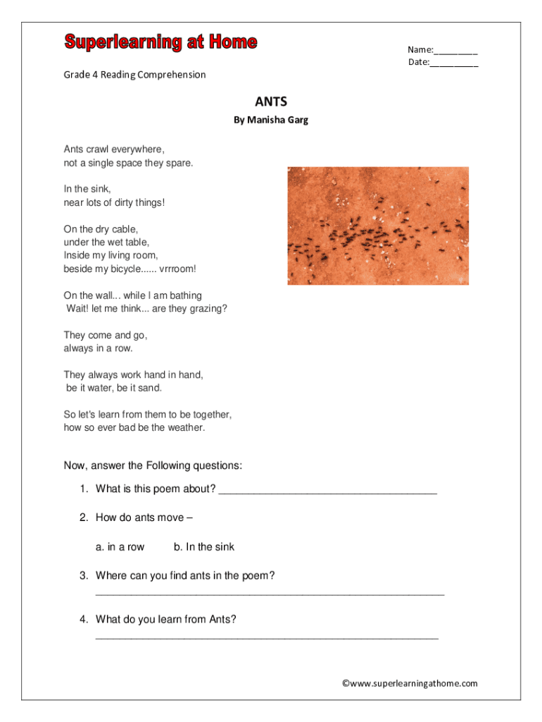 Fillable Online 1.-Grade-4-Rading-Comprehension-Poem-Ants.pdf Fax Email ...