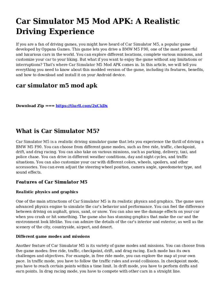 Fillable Online M5 Real Car Driving Simulator - Apps on Google Play Fax ...