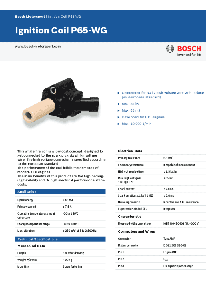 Fillable Online Ignition CoilBosch P65 Plug Top Fax Email Print - pdfFiller