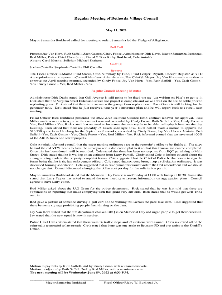 Fillable Online Present: Jay Van Horn, Ruth Saffell, Zach Gaston, Cindy ...