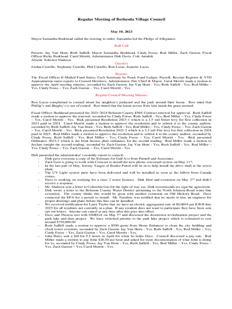 Fillable Online Present: Jay Van Horn, Ruth Saffell, Mayor Samantha ...