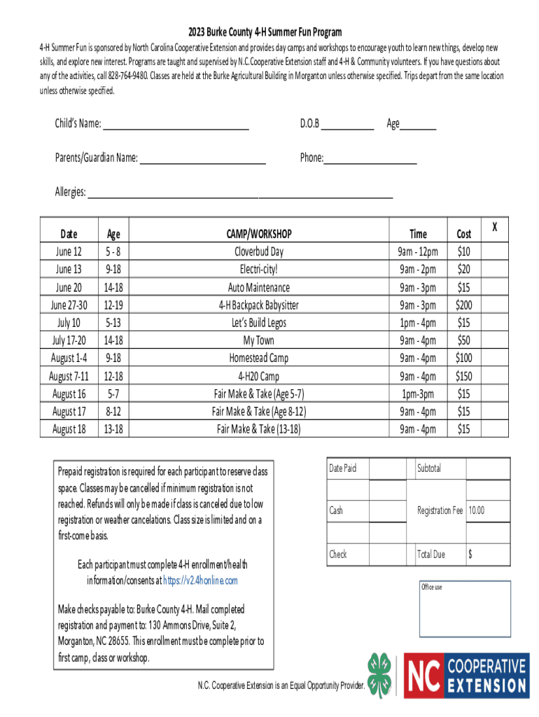 Fillable Online burke ces ncsu Burke County 4-H OpportunitiesN.C. Cooperative Extension Fax ...