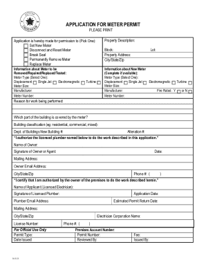Fillable Online APPLICATION FOR METER PERMIT Fax Email Print - pdfFiller