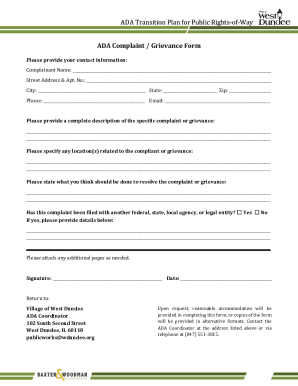 Fillable Online ADA Transition Plan for Public Rights-of-Way Grievance ...