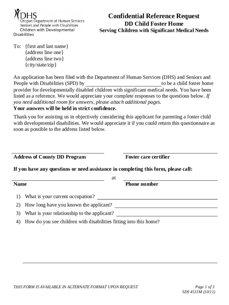 Confidential Reference Request DD Child Foster Home Doc Template ...