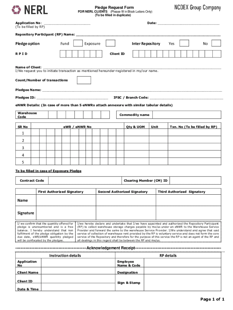Fillable Online Page 1 of 3 Pledge Revocation Request Form Fax Email ...
