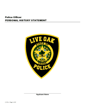 Fillable Online Police Officer PERSONAL HISTORY STATEMENT Fax Email ...