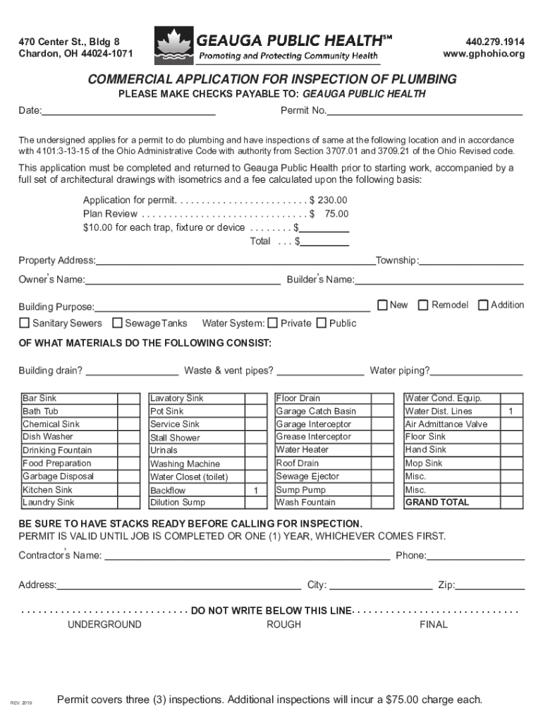 Fillable Online Application for Inspection of Commercial Plumbing Fax ...