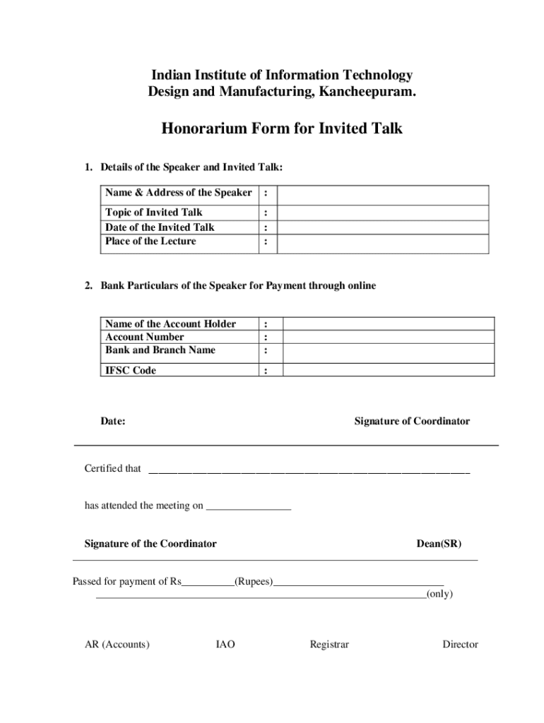 Fillable Online Honorarium Form for Invited Talk Fax Email Print - pdfFiller