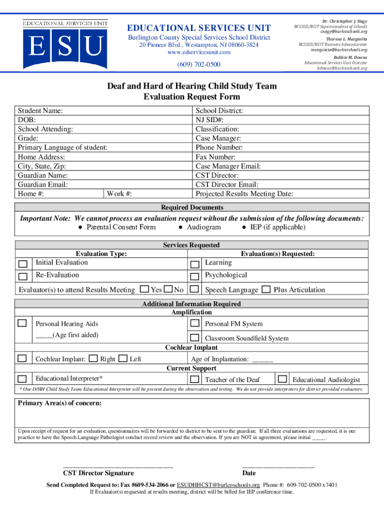Fillable Online Deaf and Hard of Hearing Child Study Team Evaluation ...