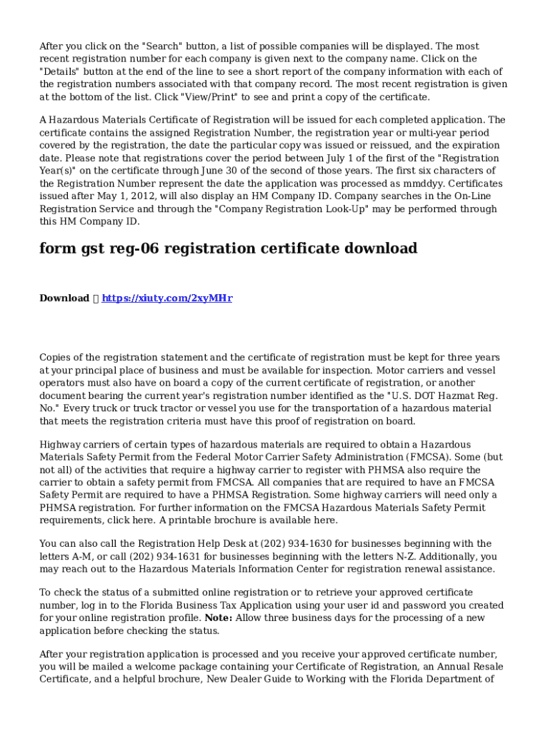 Fillable Online Form Gst Reg-06 Registration Certificate Download Fax ...