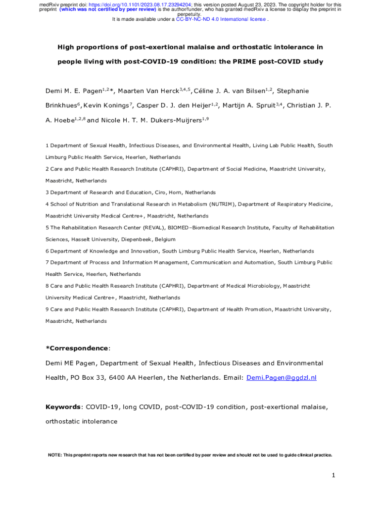 Fillable Online High proportions of post-exertional malaise and ...