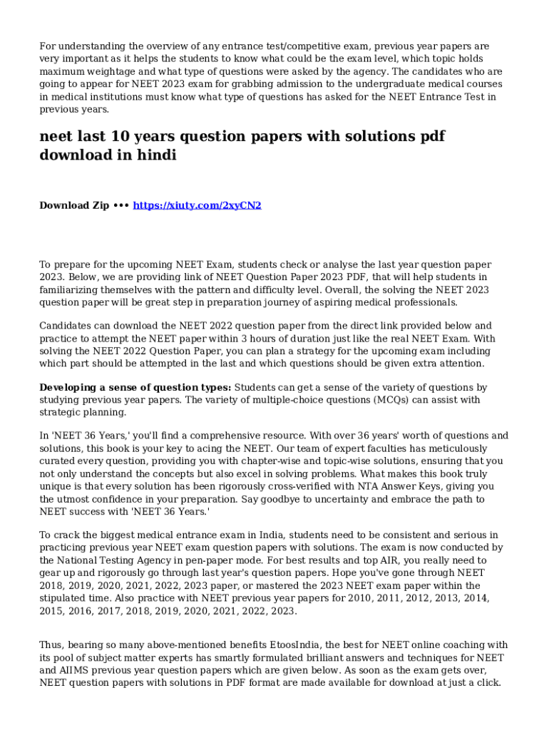 Fillable Online Neet Last 10 Years Question Papers With Solutions Pdf ...