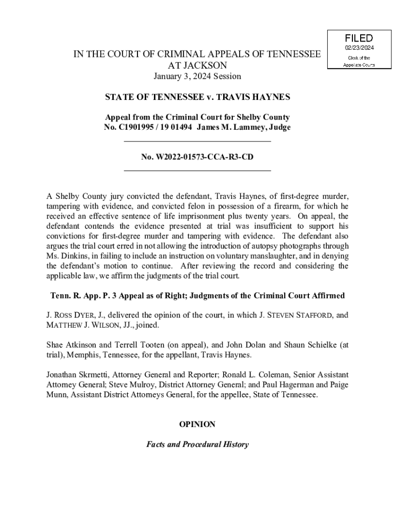 Fillable Online State of Tennessee v. Travis Haynes Fax Email Print ...