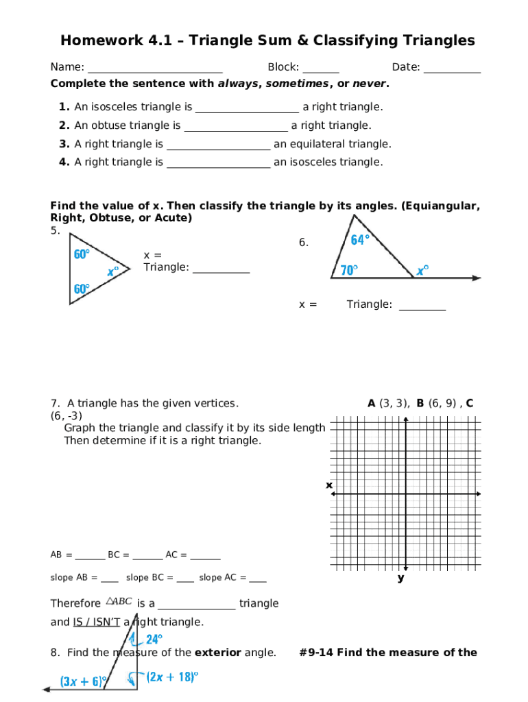 Basic Triangle Ination 1.) Given the diagram, identify ... Doc Template | pdfFiller