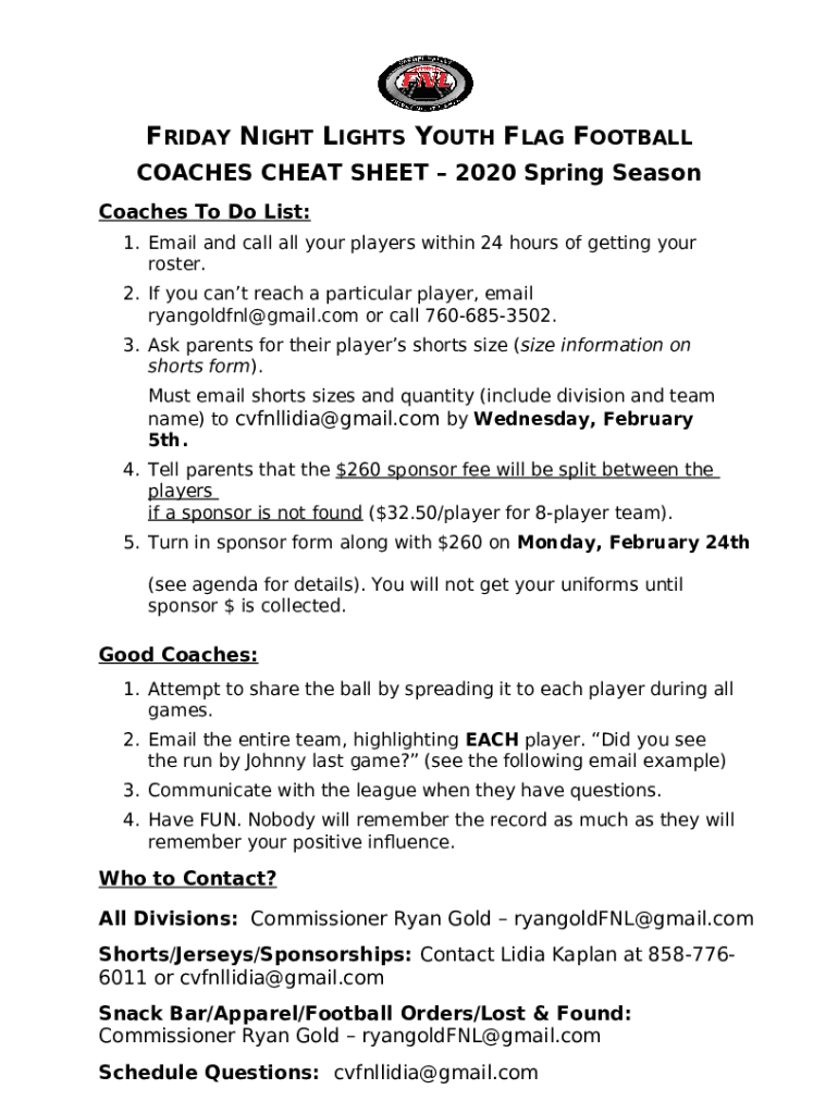 coaches cheat sheet Doc Template | pdfFiller