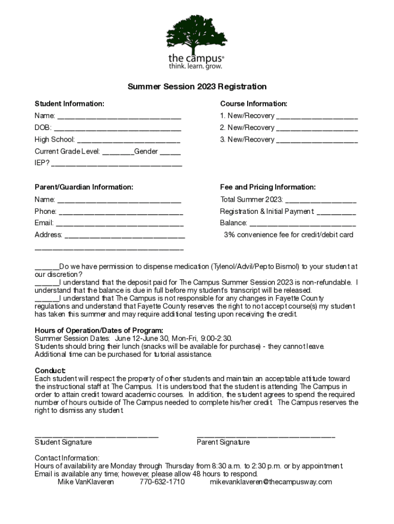 Fillable Online academic credit recovery summer school registration form ... Fax Email Print ...