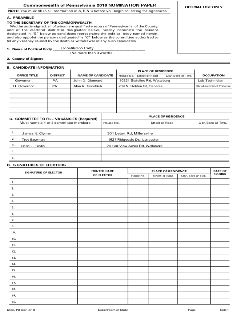 Fillable Online instructions for filing as a candidate of a political ...