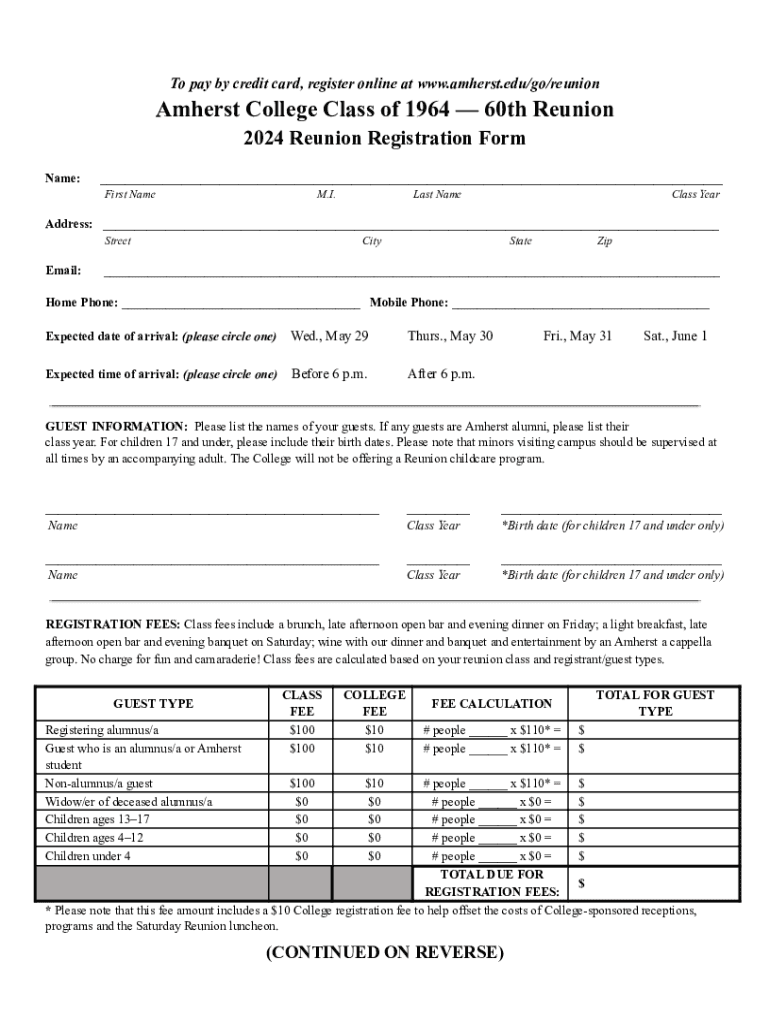 Fillable Online Reunion Printable Registration Forms Fax Email Print - pdfFiller