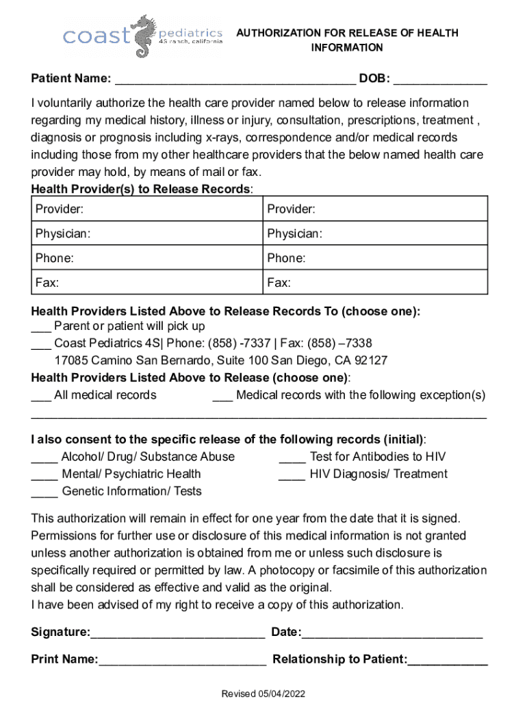 Fillable Online Record Release TO CP4S Fax Email Print - pdfFiller