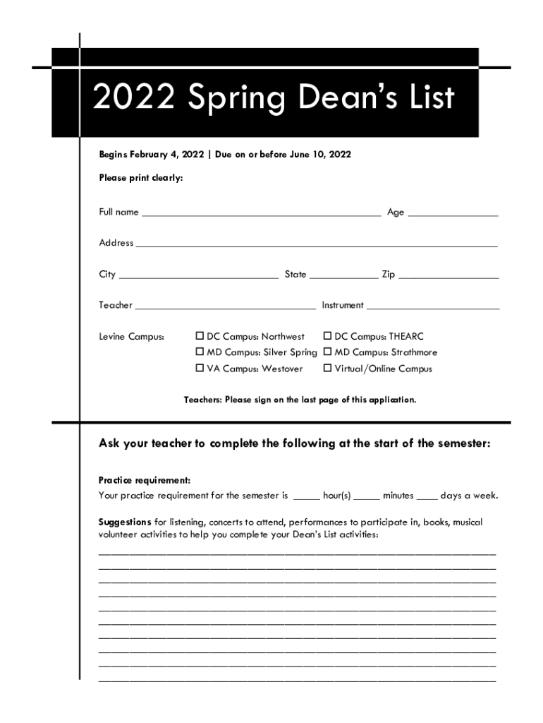 Fillable Online DeansList for Families Fax Email Print - pdfFiller